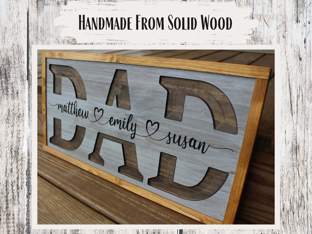 Personalized "DAD" Carved Wooden Sign - Custom with Children's Names ...