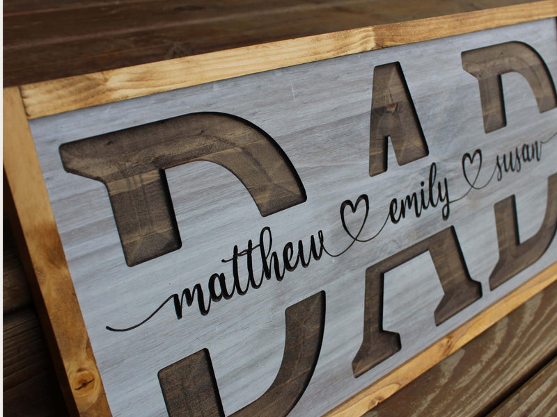 Personalized "DAD" Carved Wooden Sign - Custom with Children's Names ...