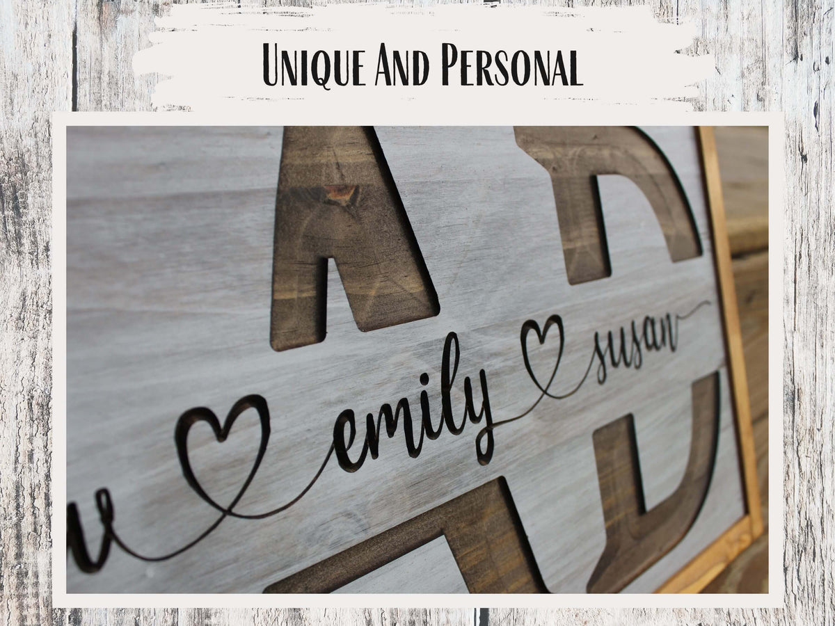 Personalized "DAD" Carved Wooden Sign - Custom with Children's Names ...