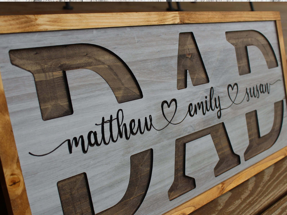 Personalized "DAD" Carved Wooden Sign - Custom with Children's Names ...